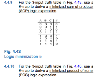 Solved 4.4.9 For the 3-input truth table in Fig. 4.43, use a | Chegg.com