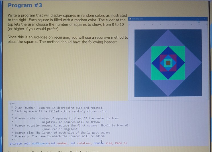 Solved Write a program that will display squares in random | Chegg.com