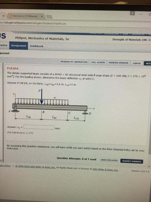 Solved The simply supported beam consists of a W460 times 82 | Chegg.com