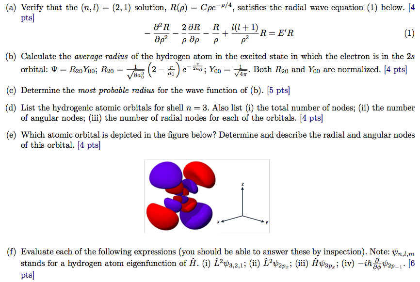 Verify that the (n, l) = (2, 1) solution, R(pho) = C | Chegg.com