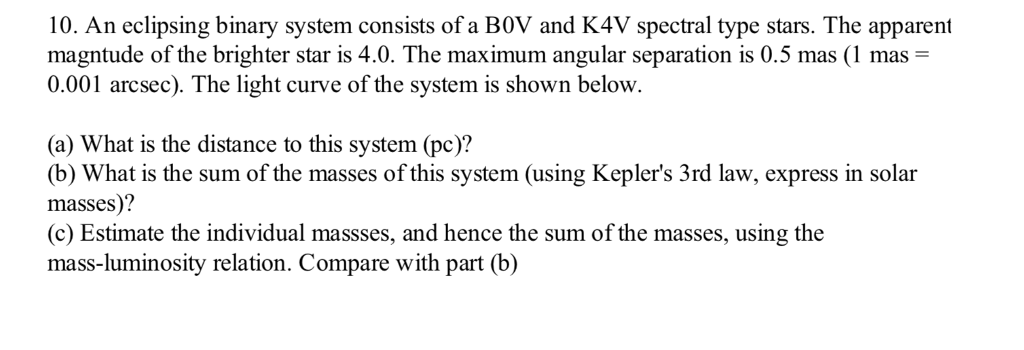 10. An eclipsing binary system consists of a BOV and | Chegg.com