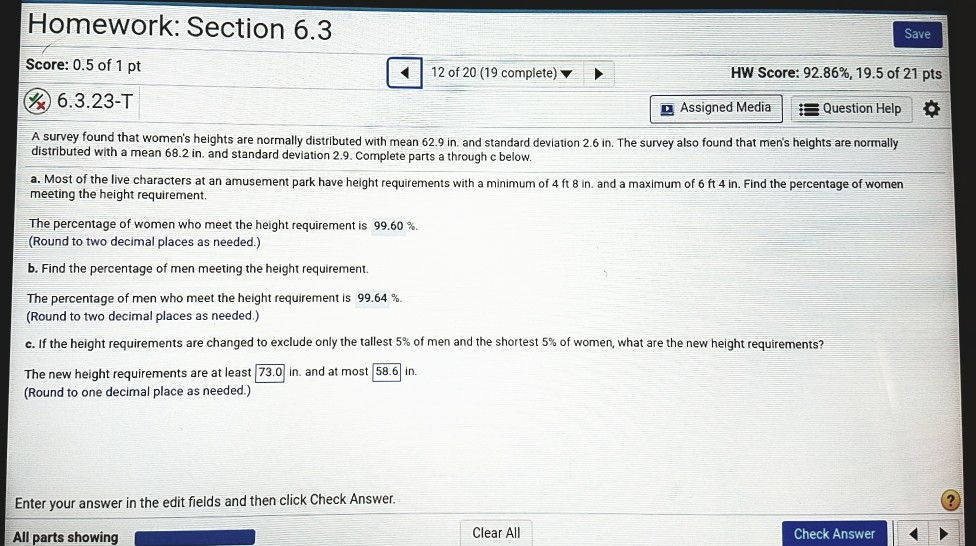 Solved A survey found that women's heights are normally | Chegg.com