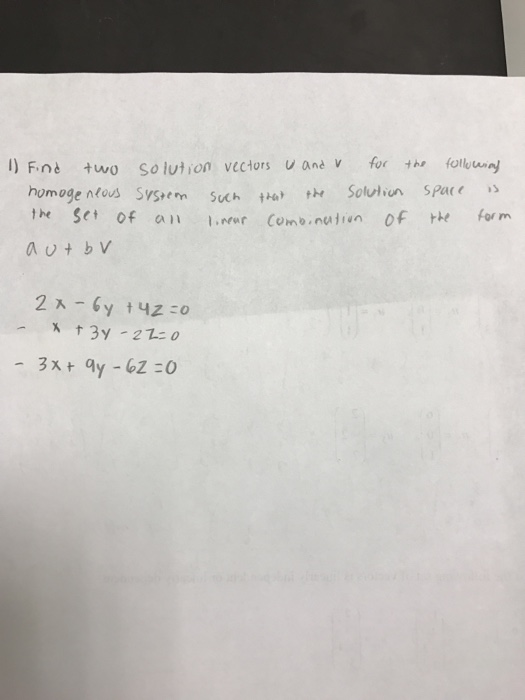 Solved Find two solution vectors u and v for the following | Chegg.com