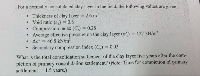 Solved For a normally consolidated clay layer in the field, | Chegg.com Solved For a normally consolidated clay layer in the field, | Chegg.com