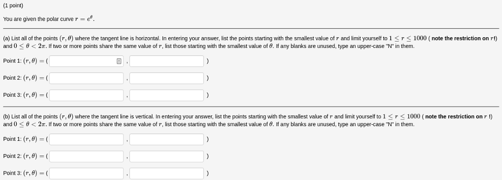 Solved You are given the polar curve r = e^theta. (a) List | Chegg.com