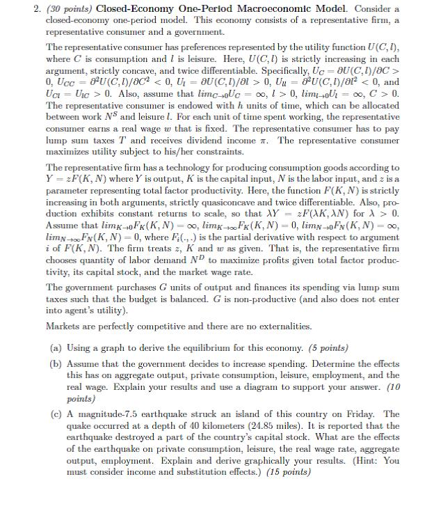 Closed-Economy One-Period Macroeconomic Model. | Chegg.com