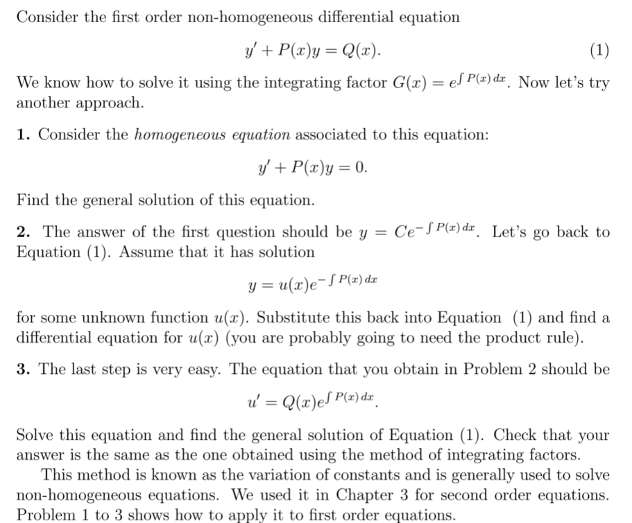 Solved Consider the first order non-homogeneous differential | Chegg.com