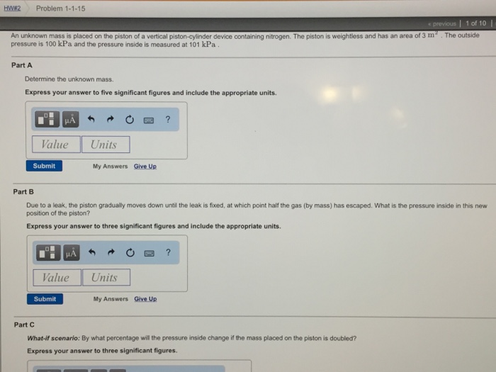 Solved An unknown mass is placed on the piston of a vertical | Chegg.com
