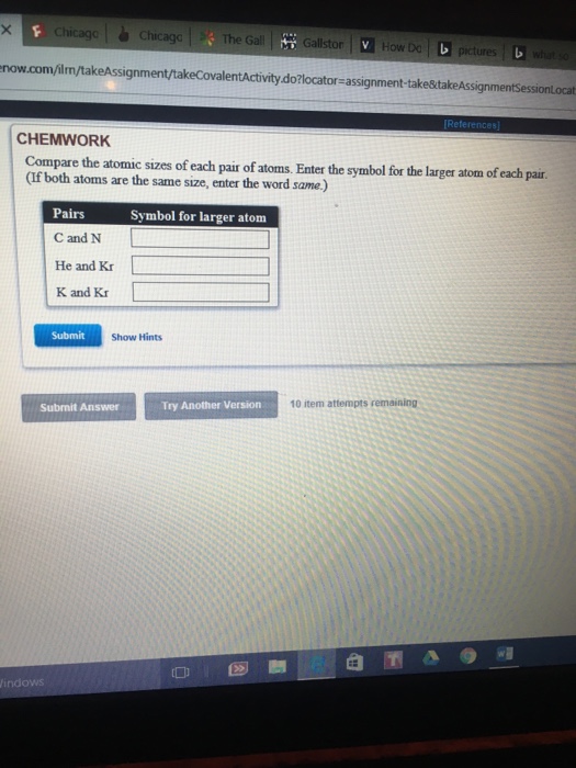 Solved Compare the atomic sizes of each pair of atoms. Enter | Chegg.com