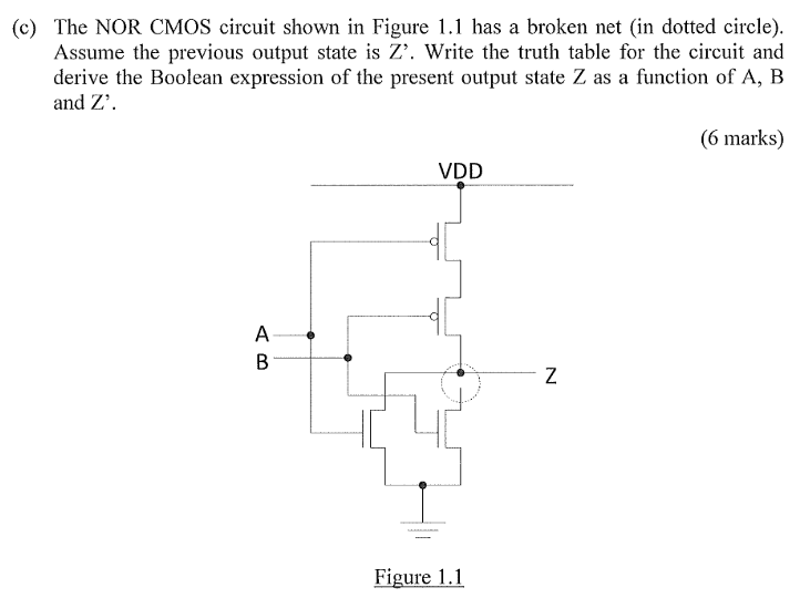 Solved (c) The NOR CMOS circuit shown in Figure 1.1 has a | Chegg.com