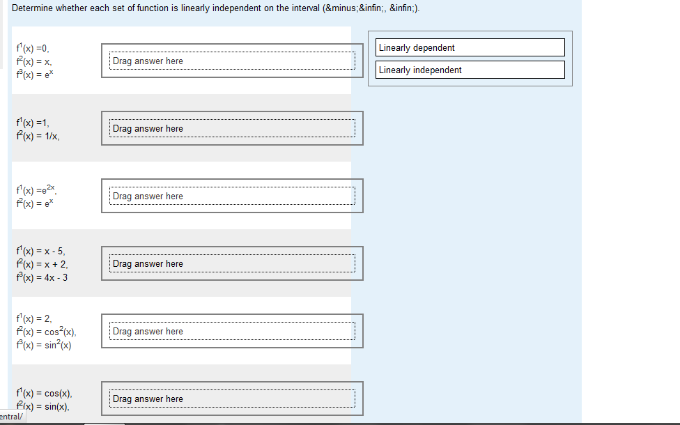 Solved Determine whether each set of function is linearly | Chegg.com