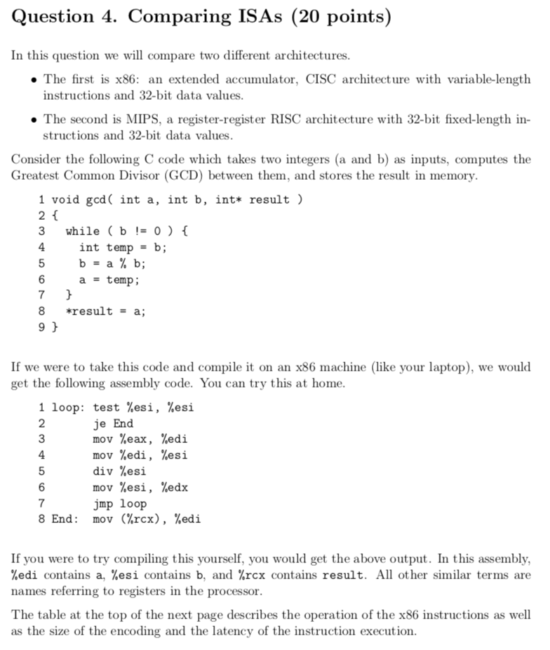 Question 4. Comparing ISAs (20 points) In this | Chegg.com