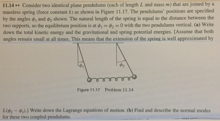 Solved Consider two identical plane pendulums (each of | Chegg.com