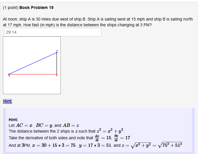 Solved (1 point) Book Problem 19 At noon, ship A is 30 miles | Chegg.com
