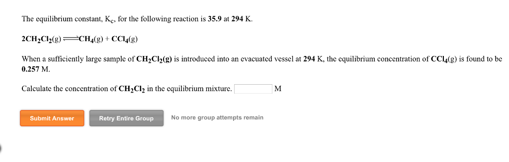 Solved The equilibrium constant, Kc, for the following | Chegg.com