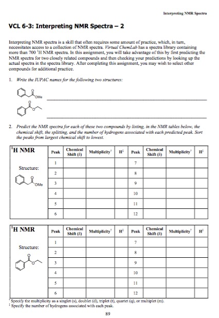 Solved Interpreting Nmr Spectra Vcl 6 3 Interpreting Nmr