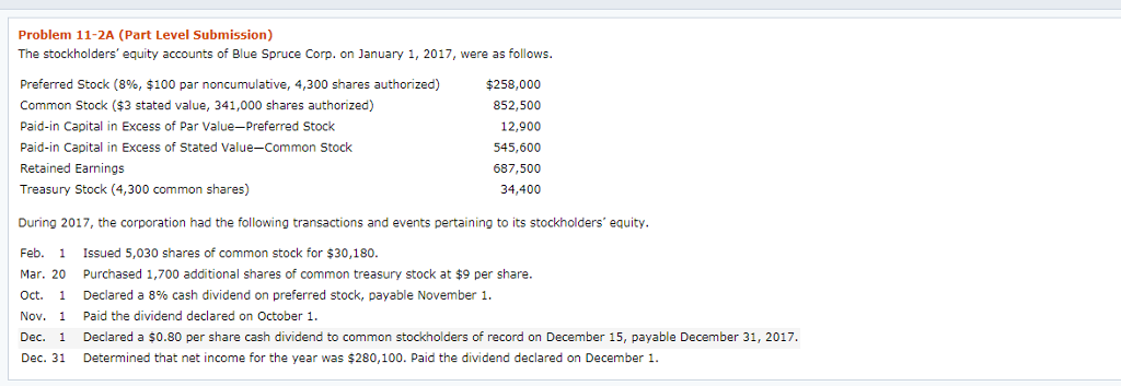 Solved Problem 11-2A (Part Level Submission) The | Chegg.com