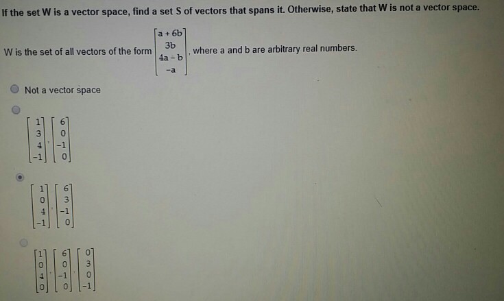 Solved If the set W is a vector space, find a set S of | Chegg.com