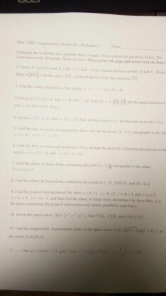 calculus 3 worksheet | Chegg.com