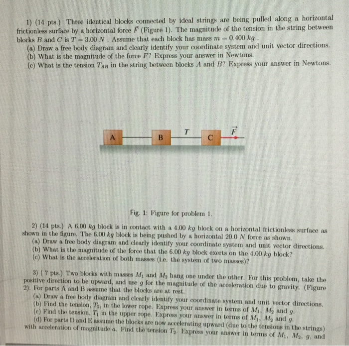 Solved 1) (14 pts.) Three identical blocks connected by | Chegg.com