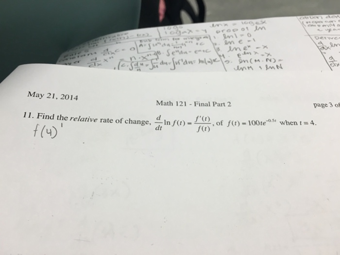 Solved Find the relative rate of change, d/dt ln f(t) = | Chegg.com