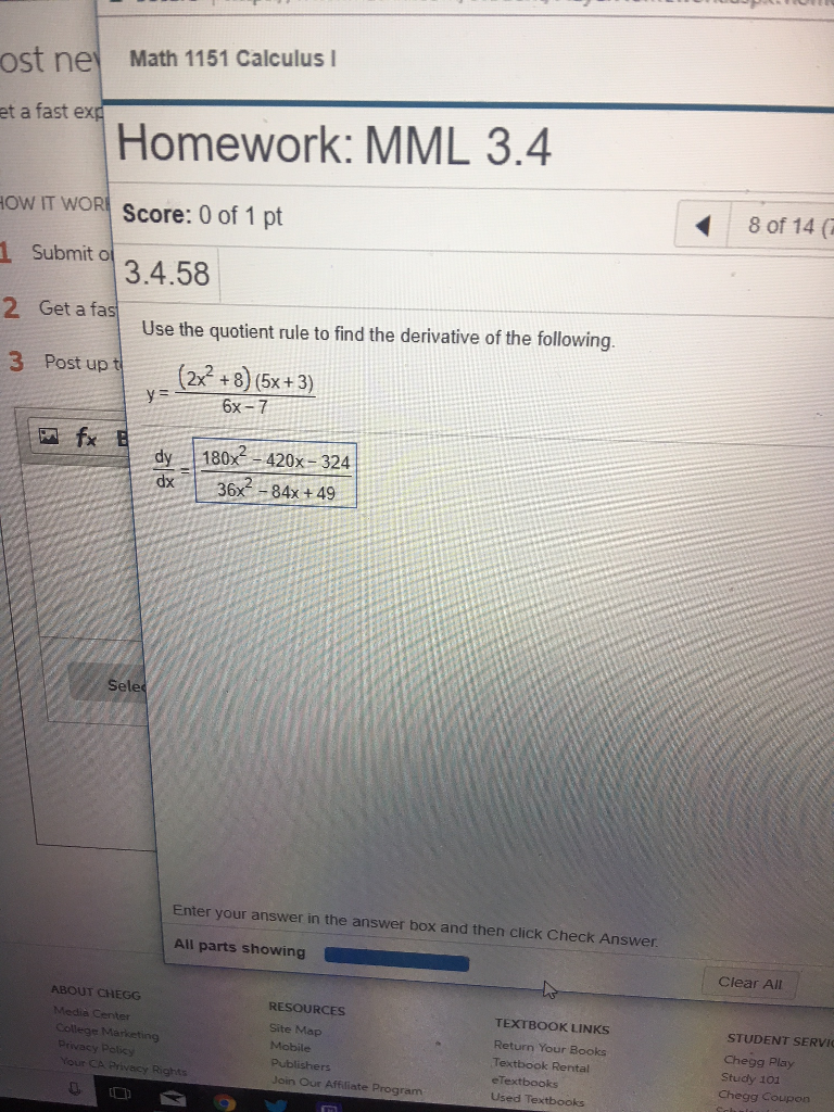 Solved Dst ne Math 1151 Calculus ! et a fast ex Homework: | Chegg.com