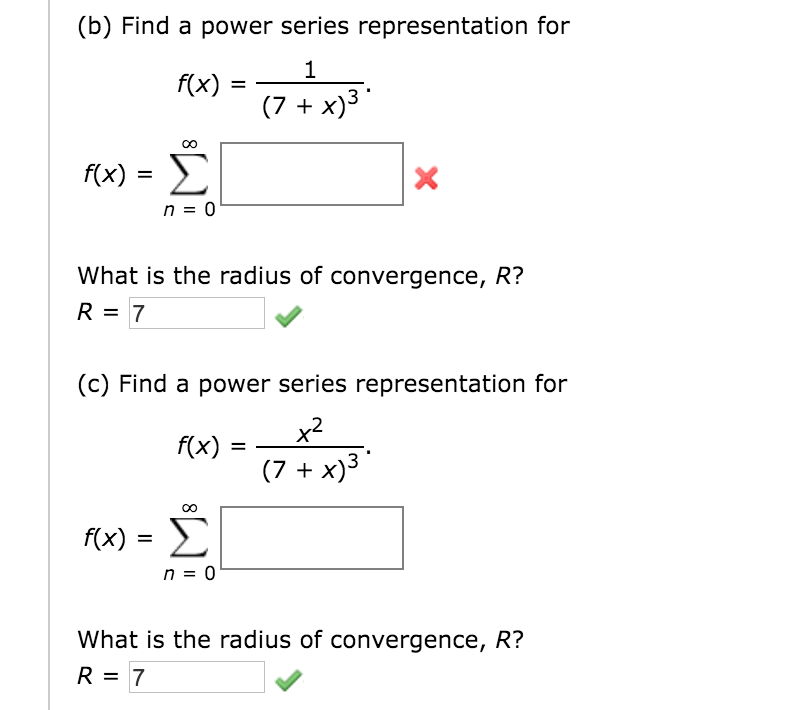 Solved Find a power series representation for f(x) = 1/(7 + | Chegg.com