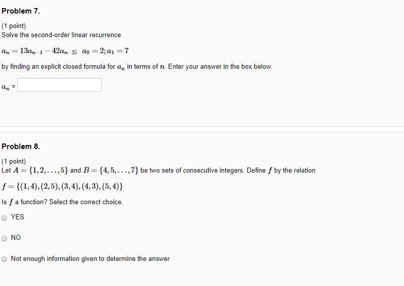 Solved Problem 7. (1 point) Solve the second-order linear | Chegg.com