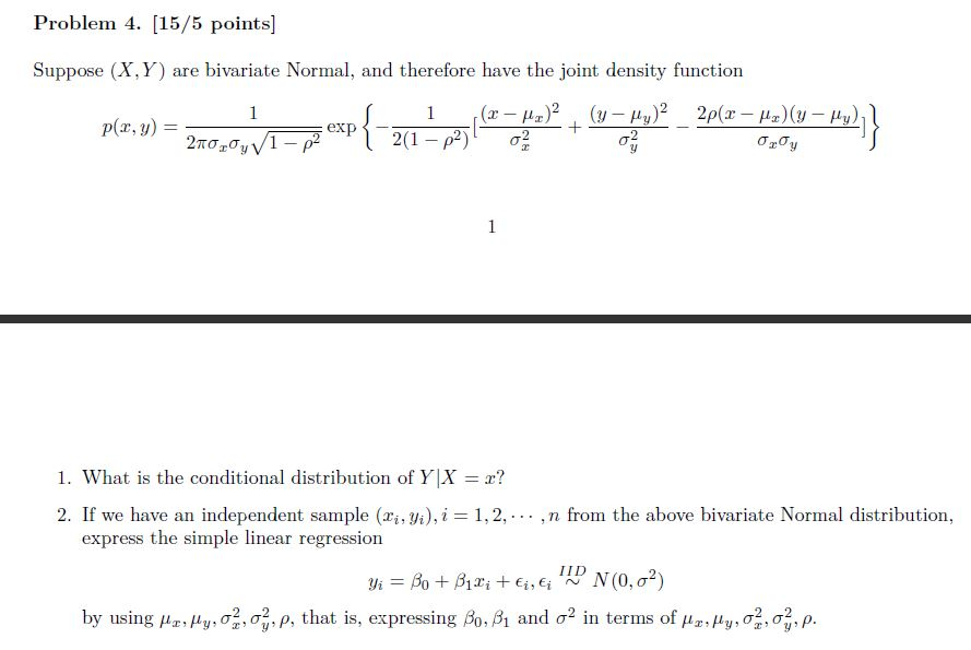 Solved Suppose (X, Y) are bivariate Normal, and therefore | Chegg.com