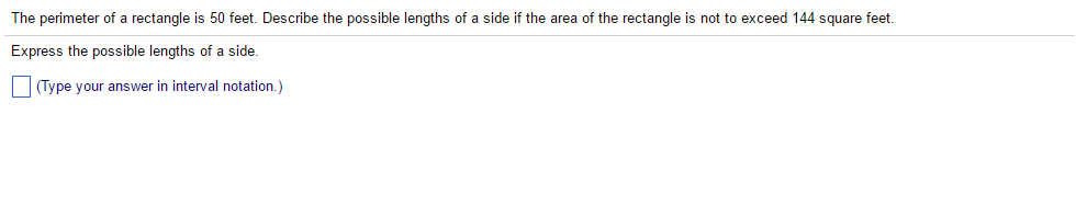 Solved The perimeter of a rectangle is 50 feet. Describe the | Chegg.com