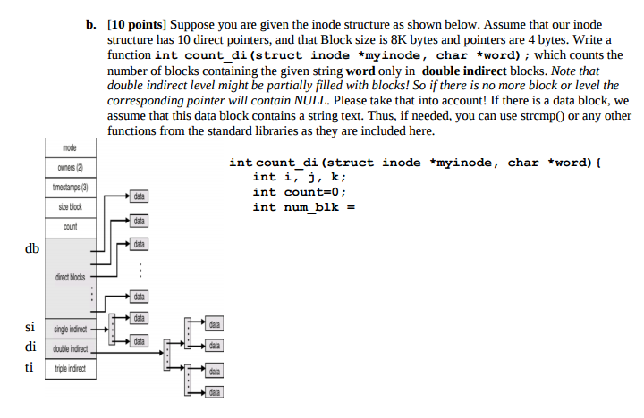 Suppose you are given the inode structure as shown | Chegg.com