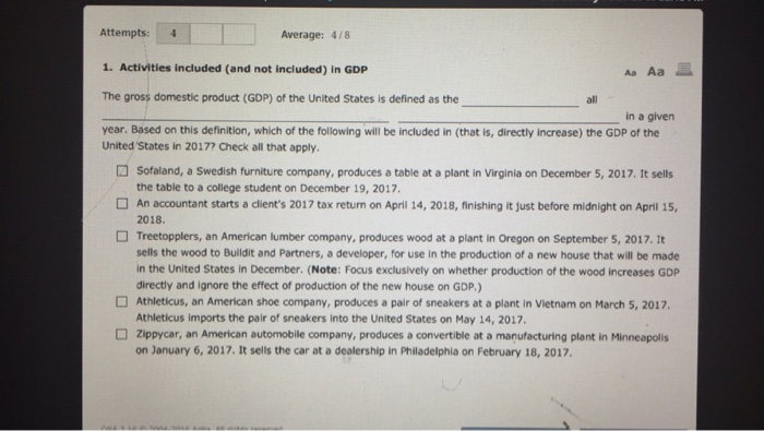Solved The gross domestic product (GDP) of the United States | Chegg.com