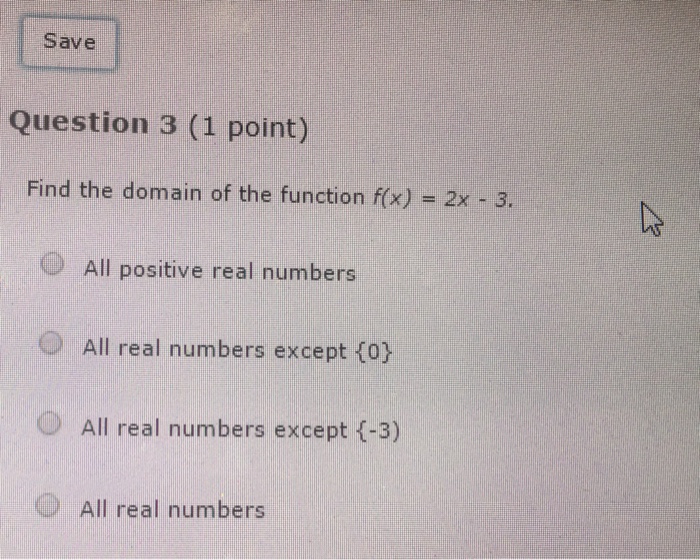 Solved Find the domain of the function f(x) = 2x - 3. All | Chegg.com