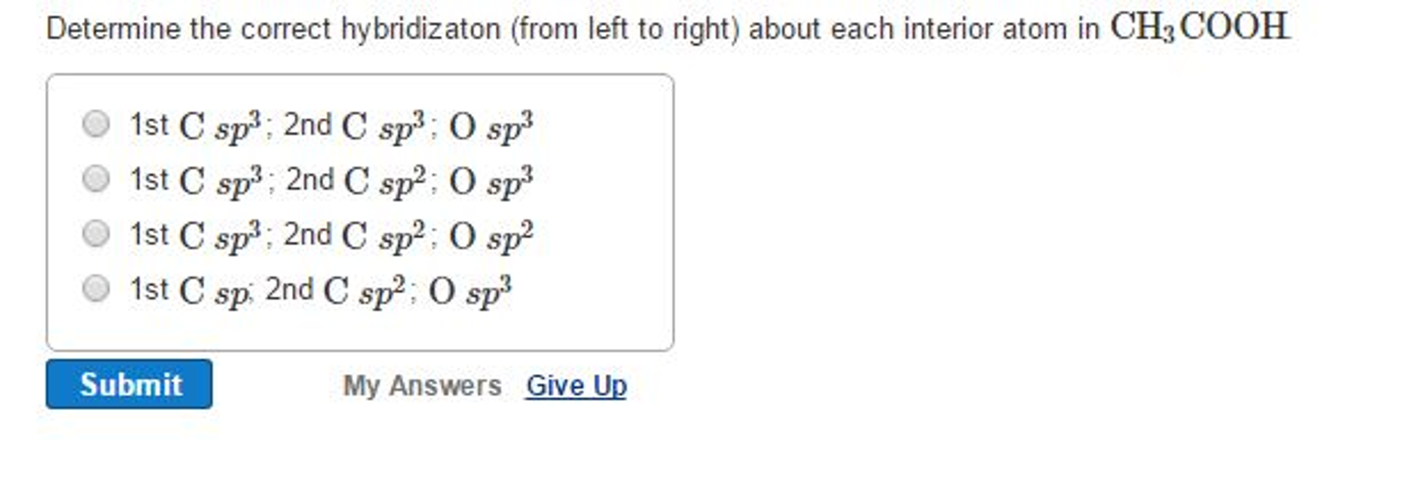 Solved Determine the correct hybridization (from left to | Chegg.com