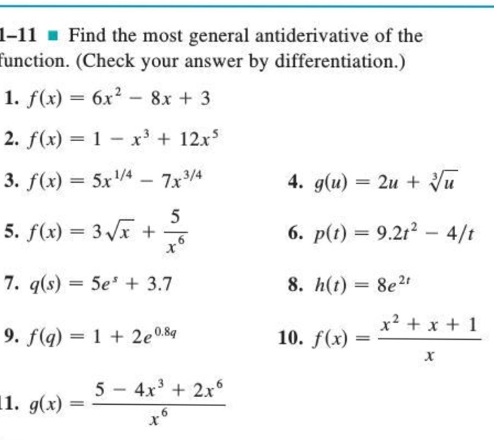 Solved Find The Most General Antiderivative Of The Function