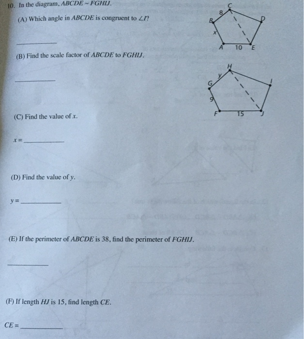 Solved In the diagram, ABCDE~FGHIJ. Which angle in ABCDE is | Chegg.com