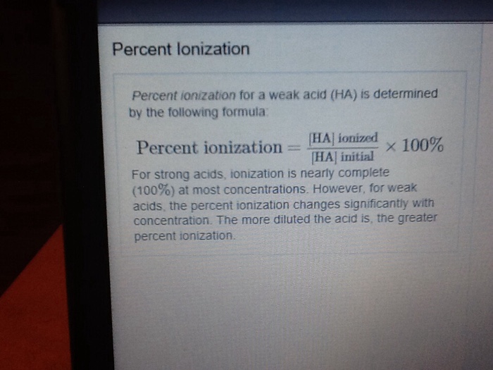 Solved Percent lonization Percent ionization for a weak acid | Chegg.com