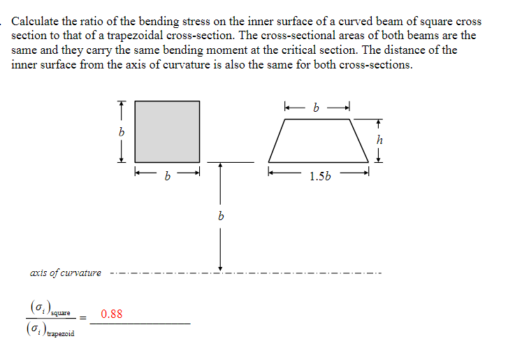 Solved Calculate The Ratio Of The Bending Stress On The