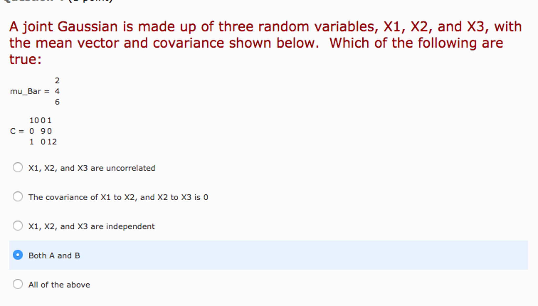 Solved A joint Gaussian is made up of three random | Chegg.com