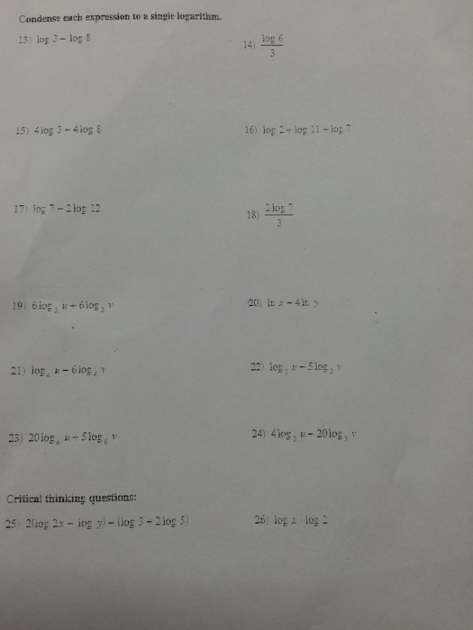 Solved Condense each expression to a single logarithm. log | Chegg.com