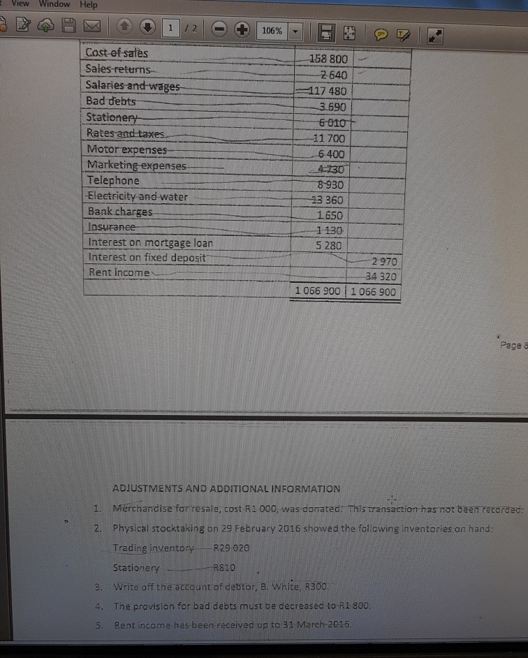 Solved QUESTION5 The trial balance, adjustments and | Chegg.com