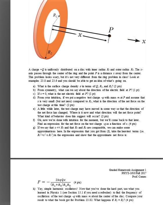 Solved A charge +Q is uniformly distributed on a disc with | Chegg.com
