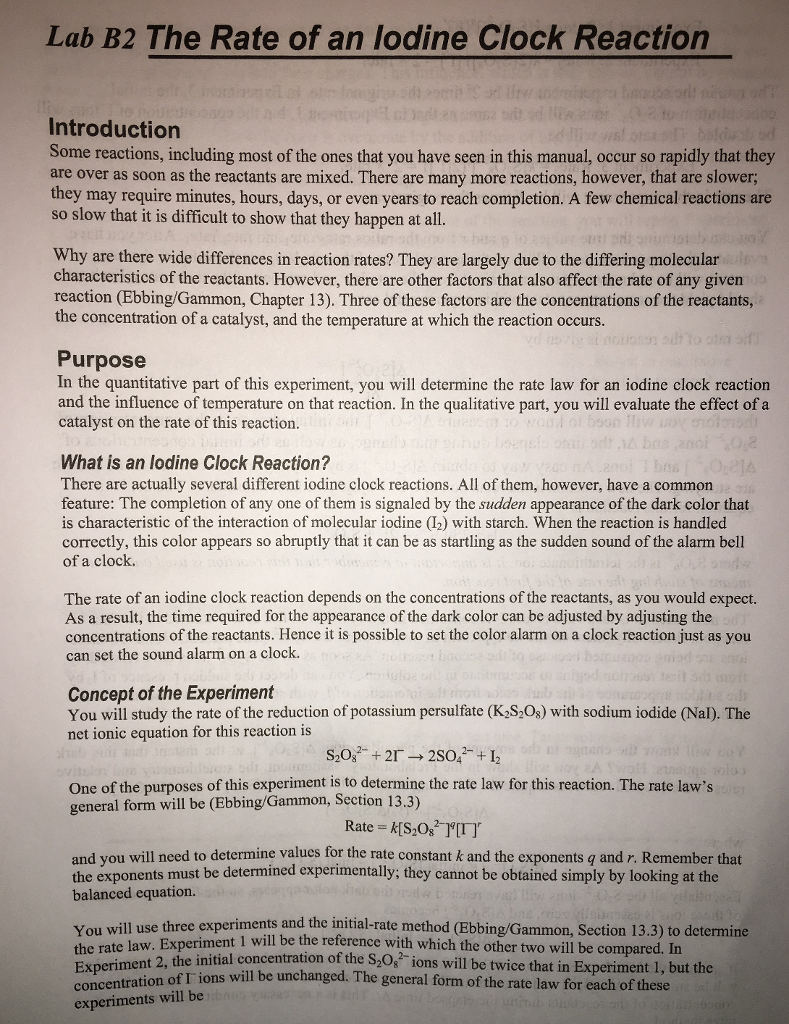 Solved Lab B2 The Rate of an lodine Clock Reaction an lagu | Chegg.com