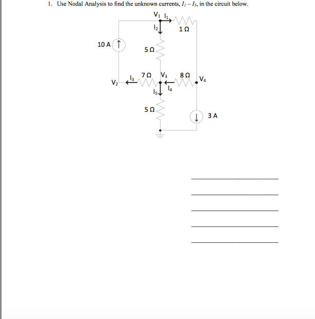 Solved 1. Use Nodal Analysis to find the unknown currents, | Chegg.com