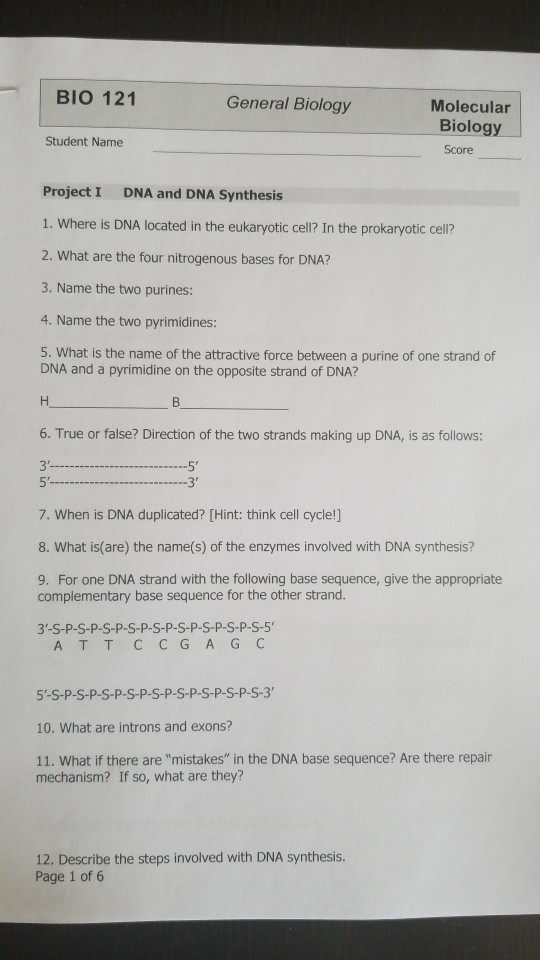 Solved BIO 121 General Biology Molecular Biology Student | Chegg.com