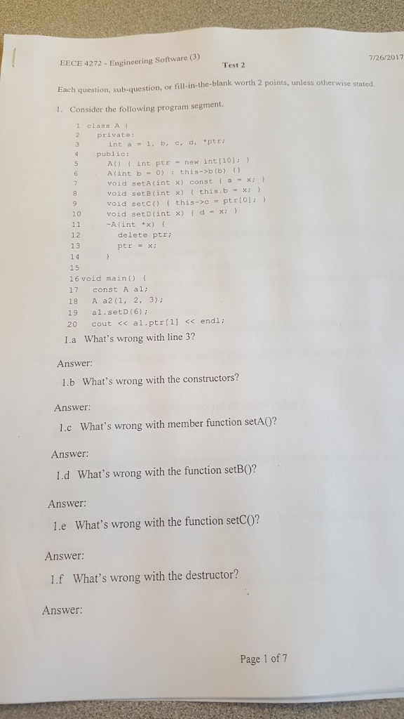 Solved Consider the following program segment. 1 class A { 2 | Chegg.com