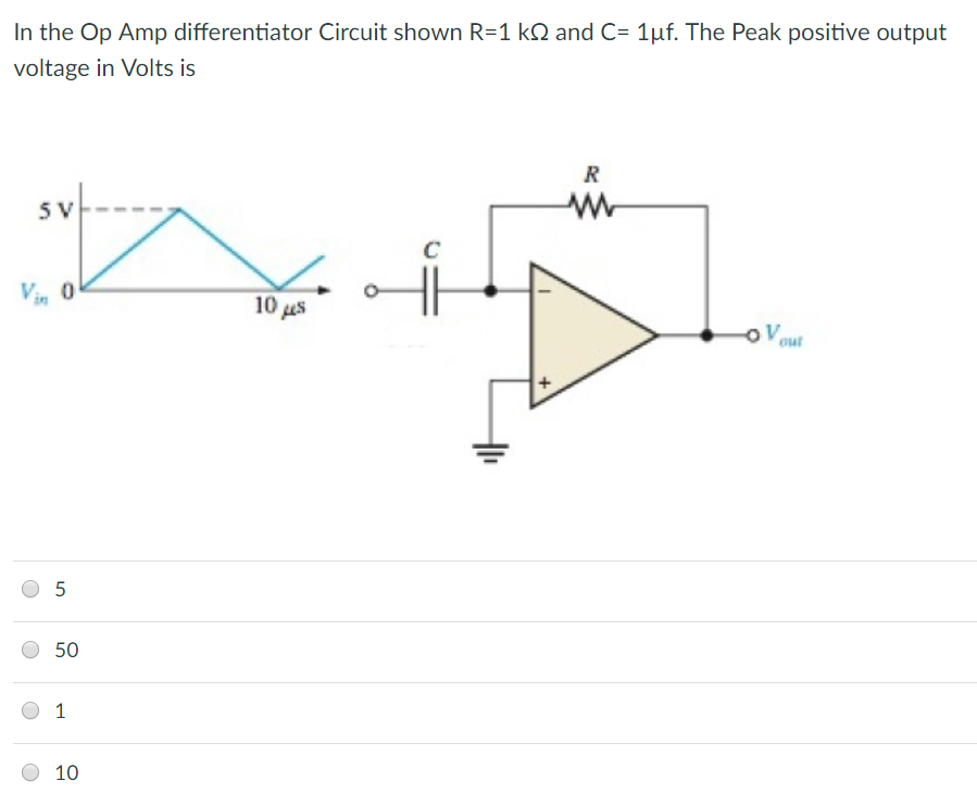 Solved In the Op Amp differentiator Circuit shown R-1 k? and | Chegg.com