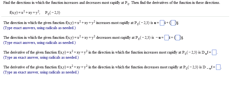 Solved Find the directions in which the function increases | Chegg.com