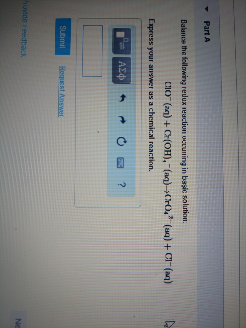 Solved Part A Balance the following redox reaction occurring | Chegg.com