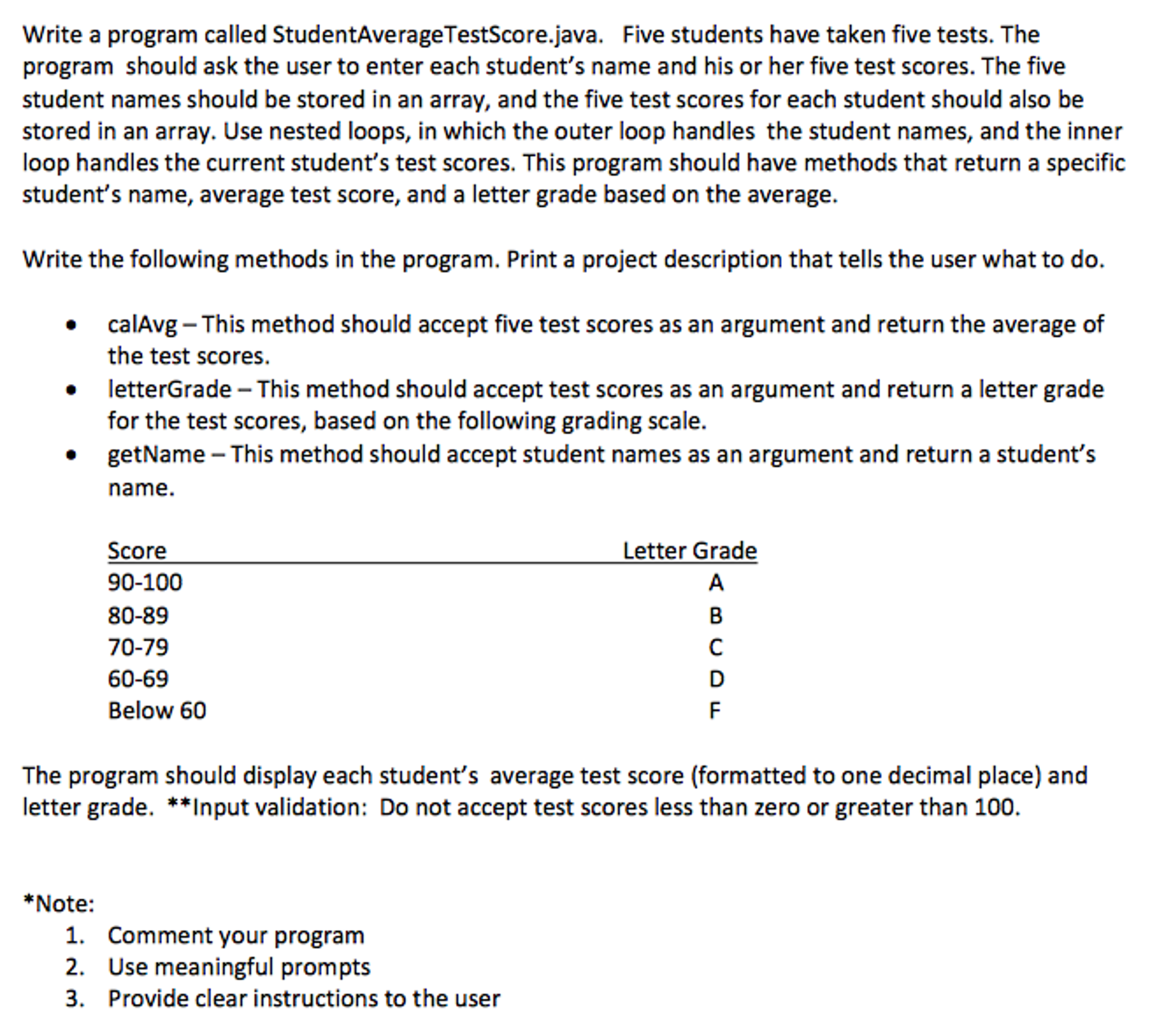 Solved Write a program called StudentAverageTestScore.java. | Chegg.com